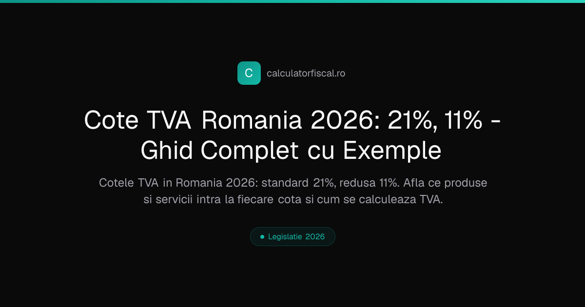 Cote TVA Romania 2026: 21%, 11% - Ghid Complet cu Exemple